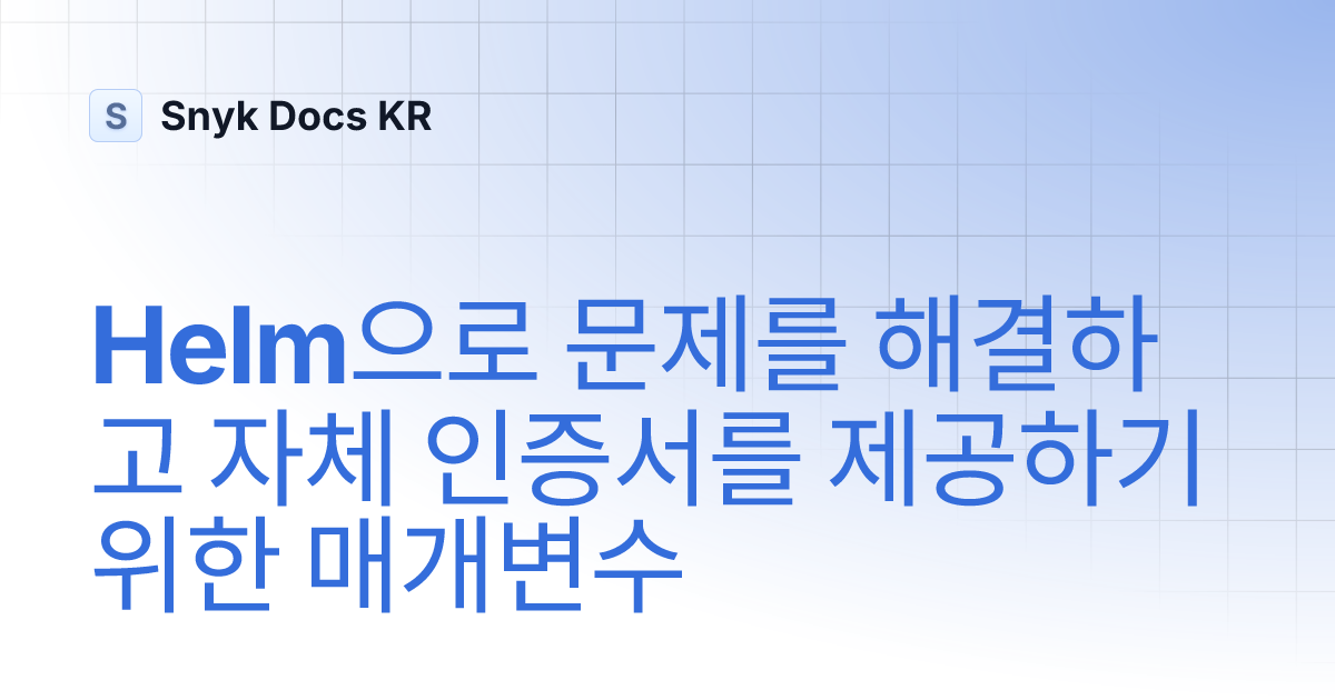 Helm으로 문제를 해결하고 자체 인증서를 제공하기 위한 매개변수 | Snyk Docs KR